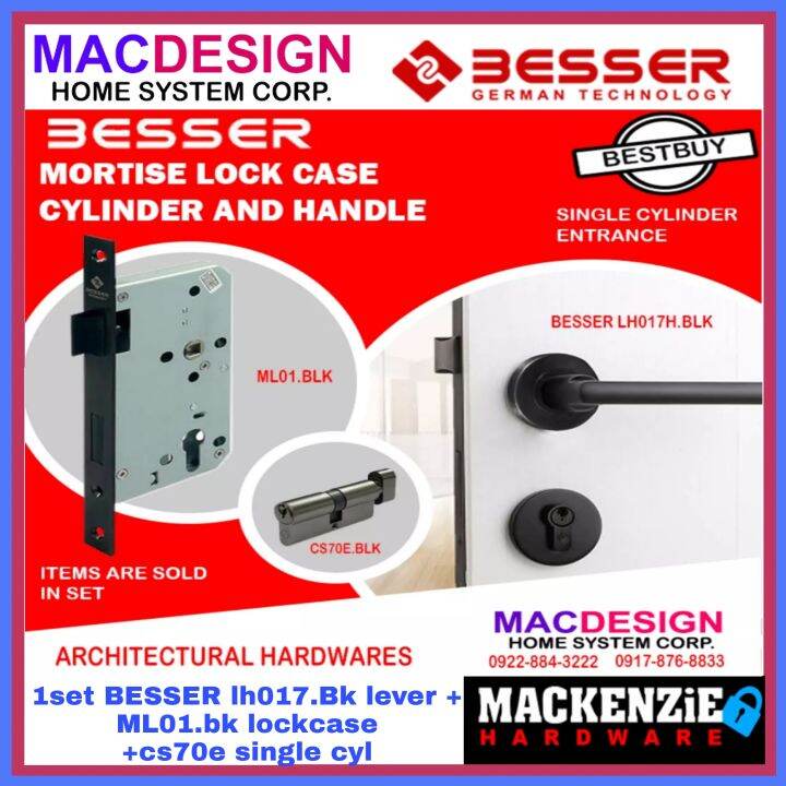 BESSER LH017H.BLK + ML01.BLK + CS70E.BLK MORTISE LOCK SET LEVER HANDLE ...