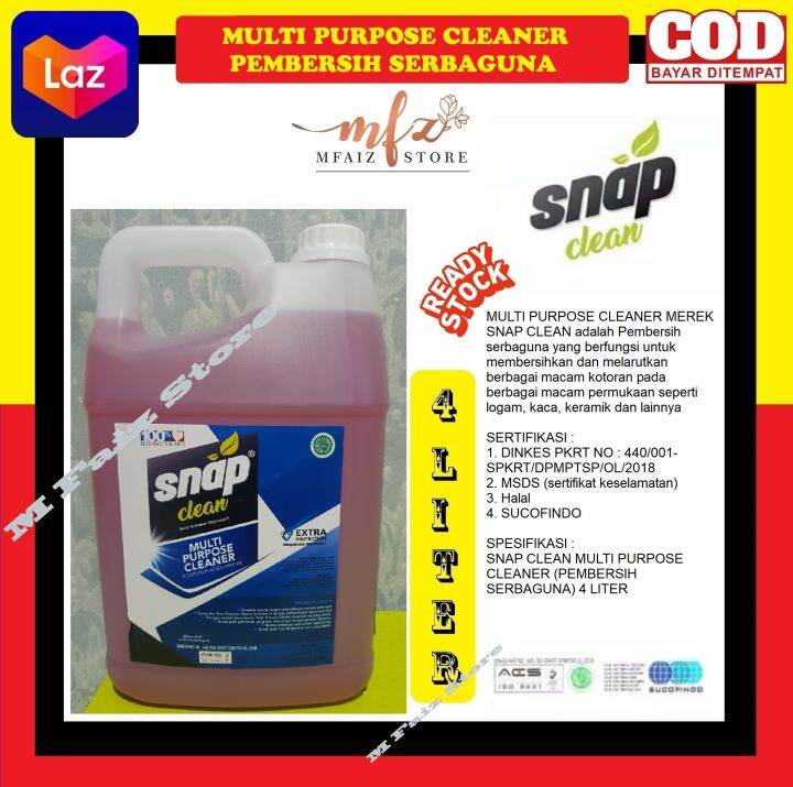 PEMBERSIH SERBA GUNA / MULTI PURPOSE CLEANER SNAP CLEAN 4 LITER ...