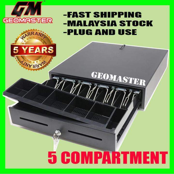 GEOMASTER Heavy Duty Cash Drawer Box POS Register RJ-11 Key Lock With 5 ...