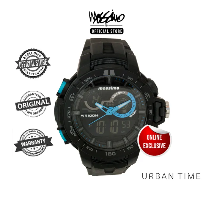 Mossimo black rubber strap analog-digital watch for men MS-1703G-BLU ...