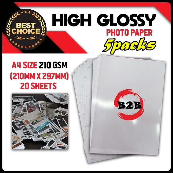 Vintina 5 PACK Premium High Glossy Photo Paper 210 GSM A4 (20 sheets ...