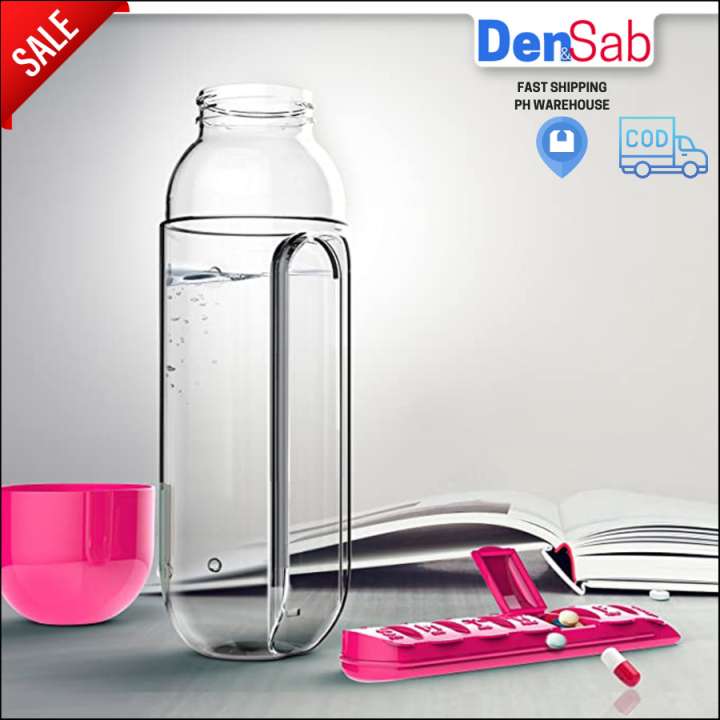 Den & Sab Water Bottle with 7-day Pill Organizer | Leak-Proof BPA-Free ...