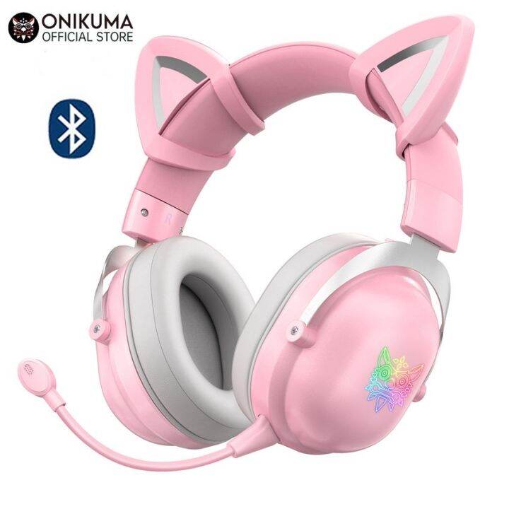 ONIKUMA B20/B100 Cat Ear Headphones Pink Cute Wireless Bluetooth Gaming ...