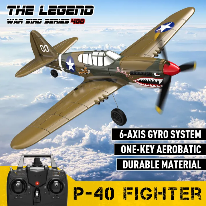 Volantex RC เครื่องบิน2.4กิกะเฮิร์ตซ์4CH P40 Fighter Warhawk เครื่องบินแกน Gyro 400มิลลิเมตร ...