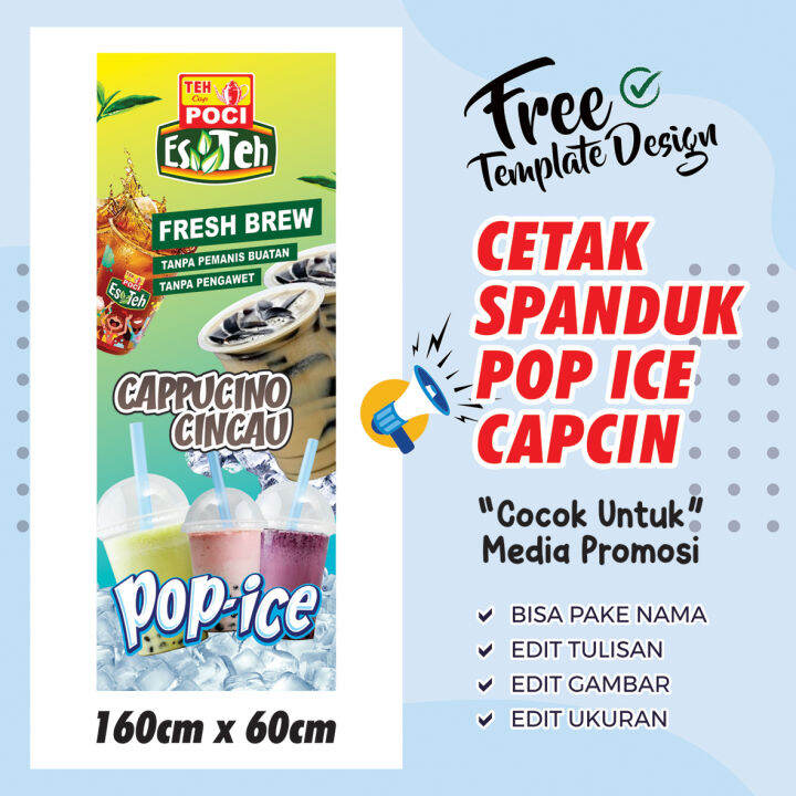 Banner Spanduk POP ICE CAPCIN 160 X 60cm BISA DI EDIT | Lazada Indonesia