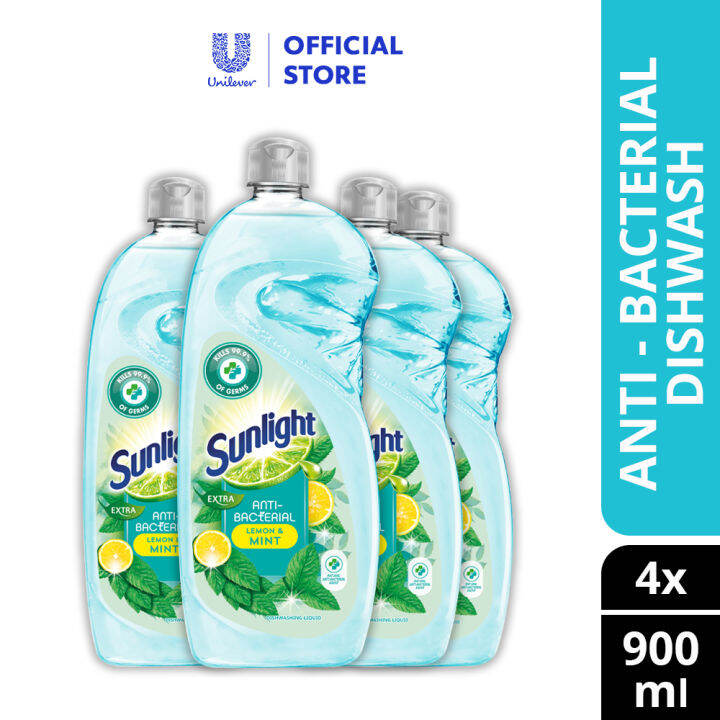 Sunlight Dishwash Liquid Extra Anti-Bacterial 900ml x 4 | Lazada