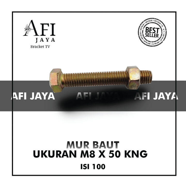 MUR BAUT UKURAN M8 X 50MM KUNING (100 PCS)- BAUT MUR M8x50- BAUT KUNING M8x50- BAUT MUR KUNING ...