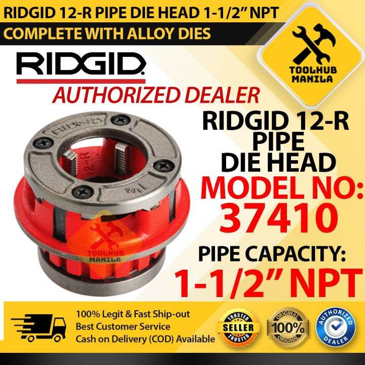 Ridgid 37410 12-R Pipe Die Head 1-1/2" NPT Complete with Alloy Dies ...