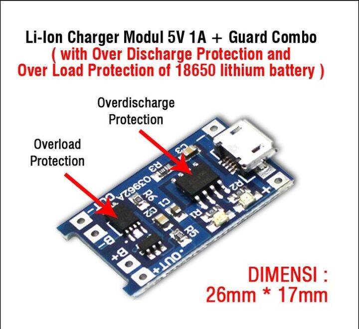 Li-Ion Charger Modul TP4056 5V 1A + IC Protection MICRO USB | Lazada Indonesia