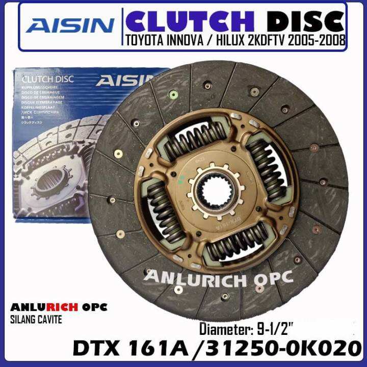 AISIN Clutch Disc (9-1/2" X 21T) for Toyota Innova / Hilux 2KDFTV 2005-2008 PN: DTX-161A | Lazada PH