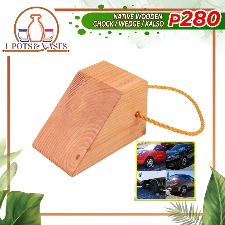 1pc WOODEN WHEEL CHOCKS (4 inches x 4 inches x 6.5inches, 570 grams ...