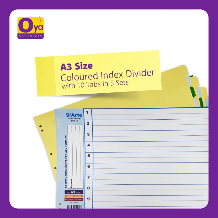 A3 Size Coloured Index Divider with 10 Tabs in 5 Sets | Lazada