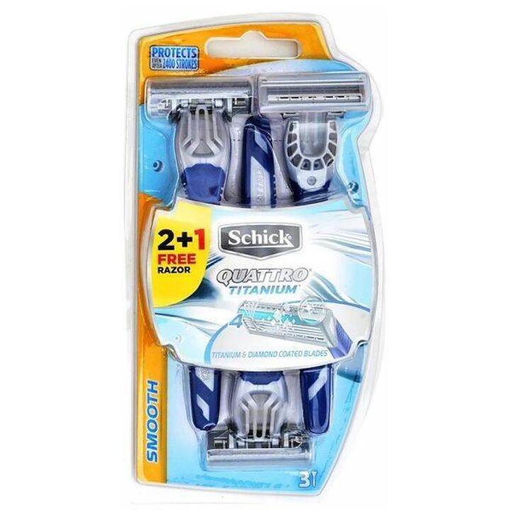 Schick Quattro Titanium 4 Blade Disposable Razor For Men (3Pcs) มีดโกน ...