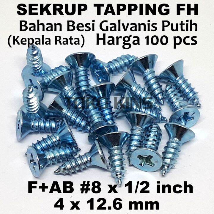 Sekrup obeng plus kepala rata Skrup 4 x 13 mm Tapping FH 8 x 1/2 " per ...