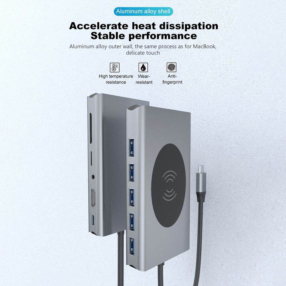 USB C Hub 13-in-1 Type-C Hubs with Wireless Charging 4K HDMI Adapter ...