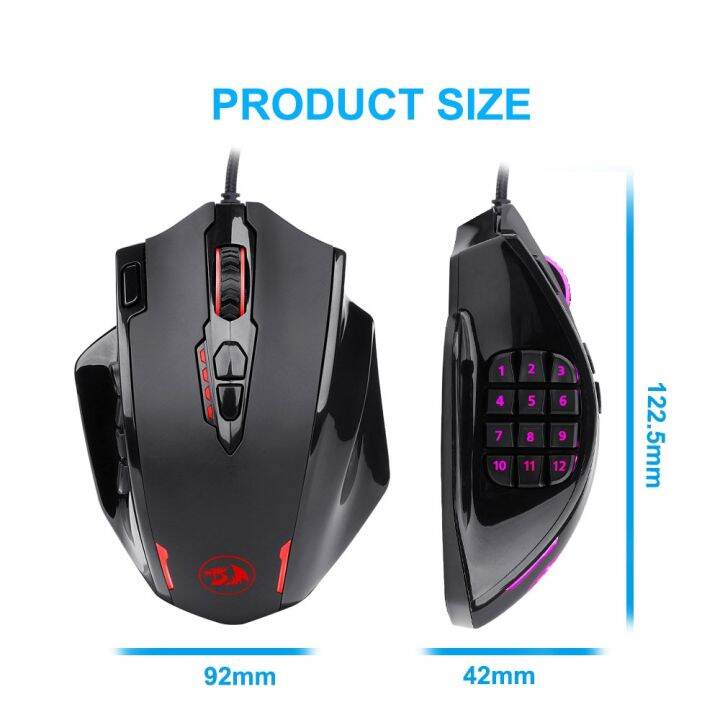 REDRAGON M908 Impact USB Wired RGB Gaming Mouse 12400 DPI 17 Buttons ...