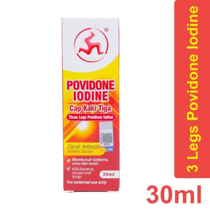 3 Legs Povidone Iodine 三脚标 优碘 Cap Kaki Tiga Povidone Iodine Antiseptic (30ML) | Lazada