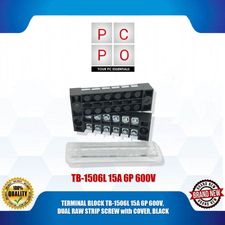 TERMINAL BLOCK TB-1506L 15A 6P 600V, DUAL RAW STRIP SCREW with COVER ...