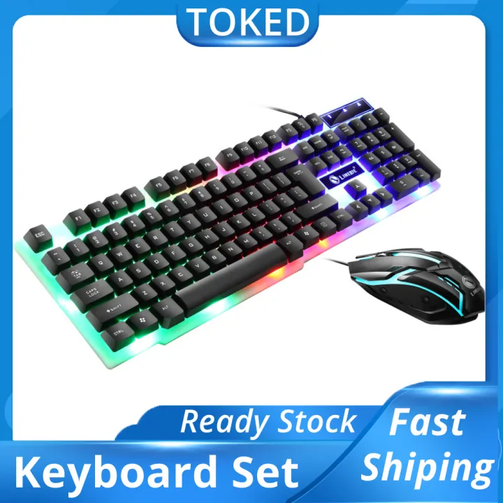 Rainbow RGB Backlight Gaming Keyboard and Mouse Combo LED Light Wired ...