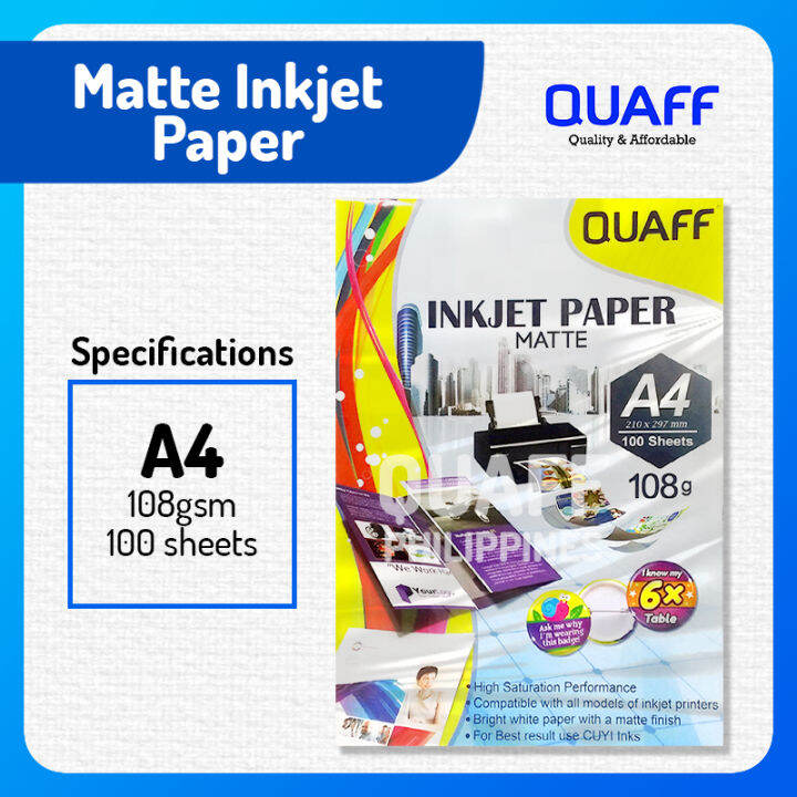 QUAFF 108gsm Matte Inkjet Paper A4 Size (100sheets/pack) | Lazada PH