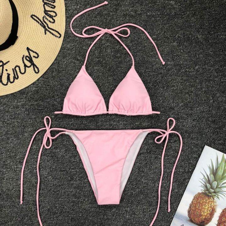 Candy Color Bandage Padded Women Bikini Sets Neon Pink Beach Summer