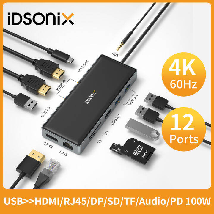 IDsonix 12 In 1 Triple Display Type C Usb C Hub Multiport Adapter พร้อม Dual HDMI 4K USB C ...