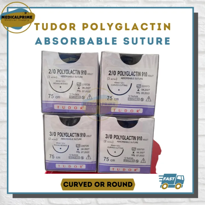 TUDOR POLYGLACTIN 910 ABSORBABLE SUTURE (CURVED OR ROUND) 1/0, 2/0, 3/0 ...