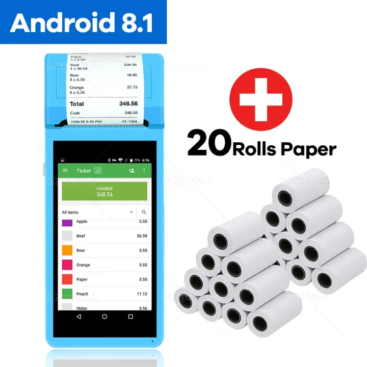 GZQIANJI Bluetooth Android POS Terminal Wifi Wireless Built-in Thermal ...
