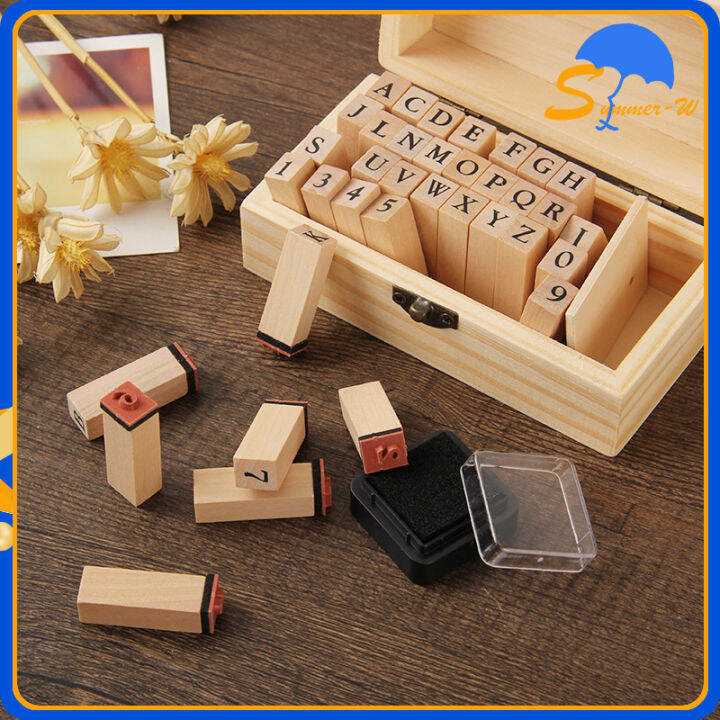 Alphabet Stamp Set Stempel Huruf Alfabet Stempel Cap Kayu Karet ...