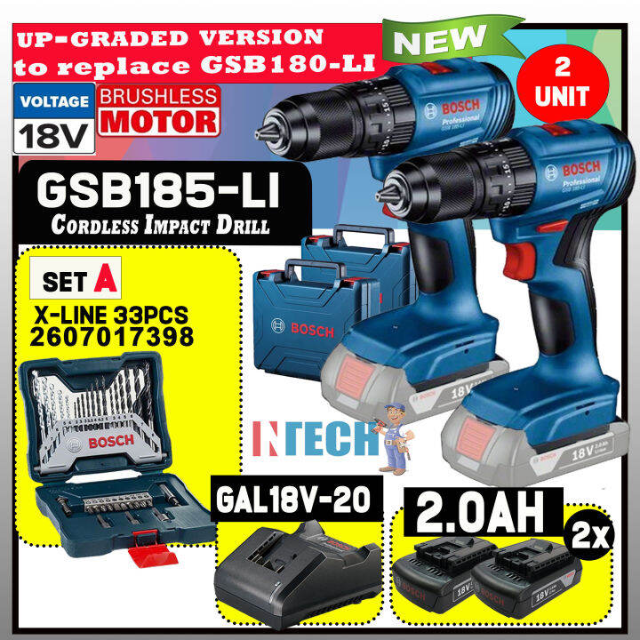 BOSCH 18V 2 UNIT GSB185-LI CORDLESS IMPACT DRILL/DRIVER BRUSHLESS MOTOR ...