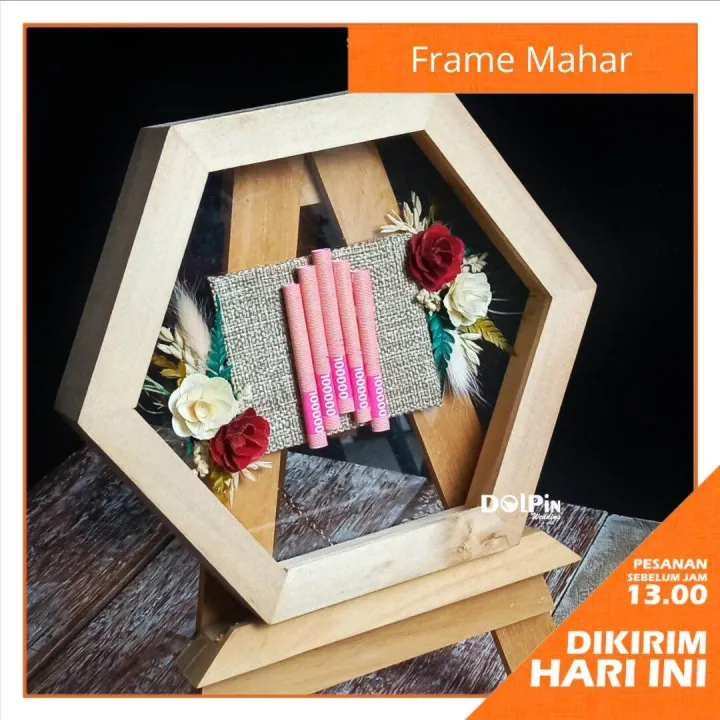 Mahar Uang/ Mahar Logam Mulia Transparan Hexagonal Frame Kayu segi enam untuk Seserahan ...