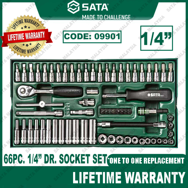 SATA 66Pc. 1/4" Dr. Socket Set 1/4" Metric Deep Socket Socket Bit Set ...