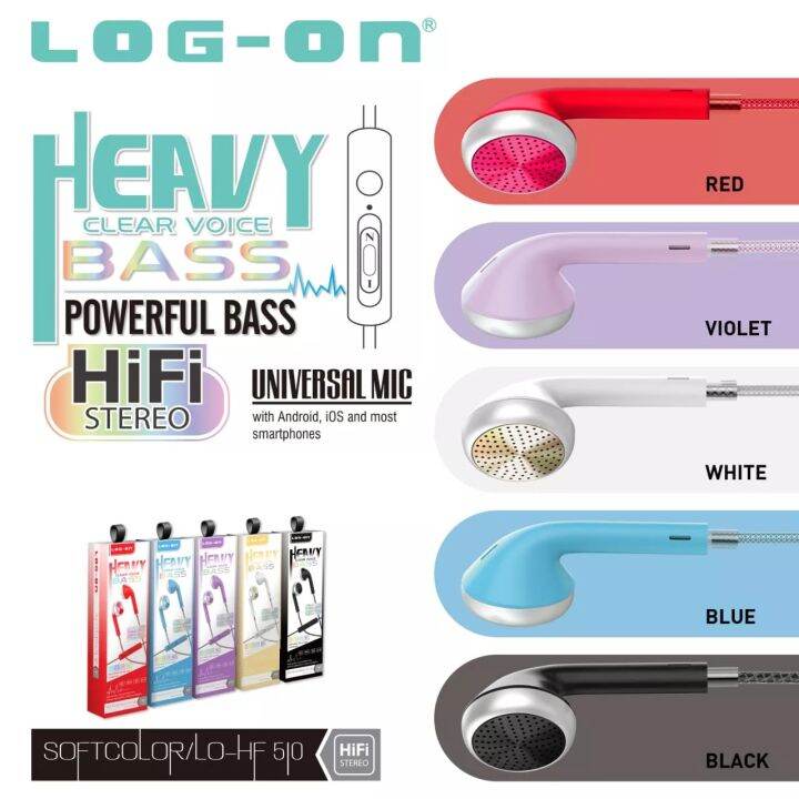 LOG-ON LO-HF510 Handsfree Softcolor HEAVY BASS Headset Volume Control ...