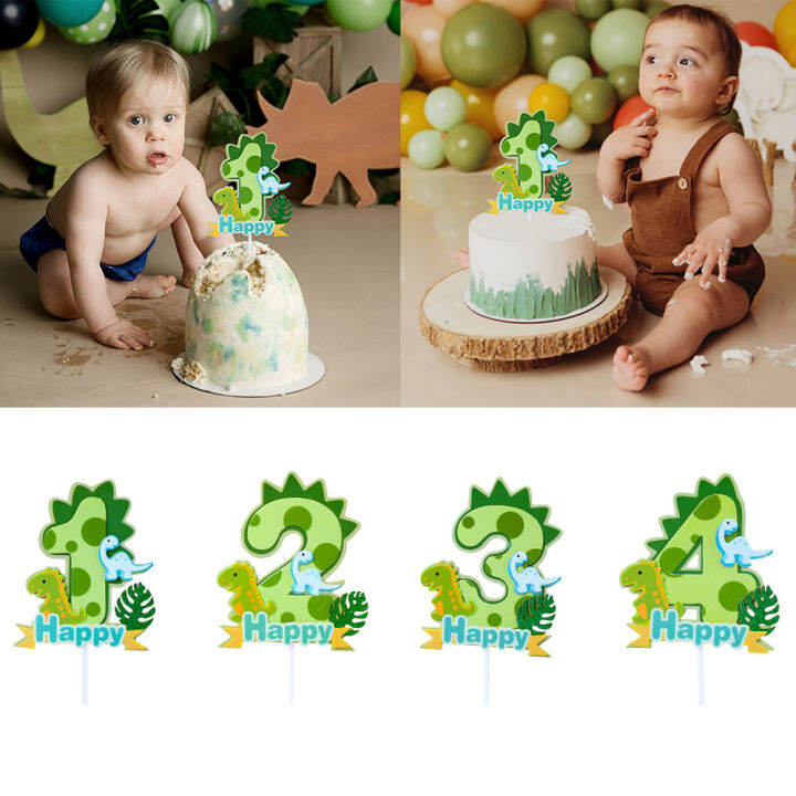 Cartoon Dinosaur Number Cake Topper For Kids Birthday Party Decorations ...