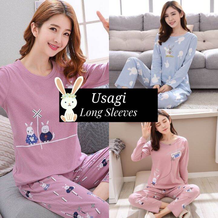 [READY STOCK] Korean Style Usagi Bunny Long Sleeve & Pants Pajamas Set ...