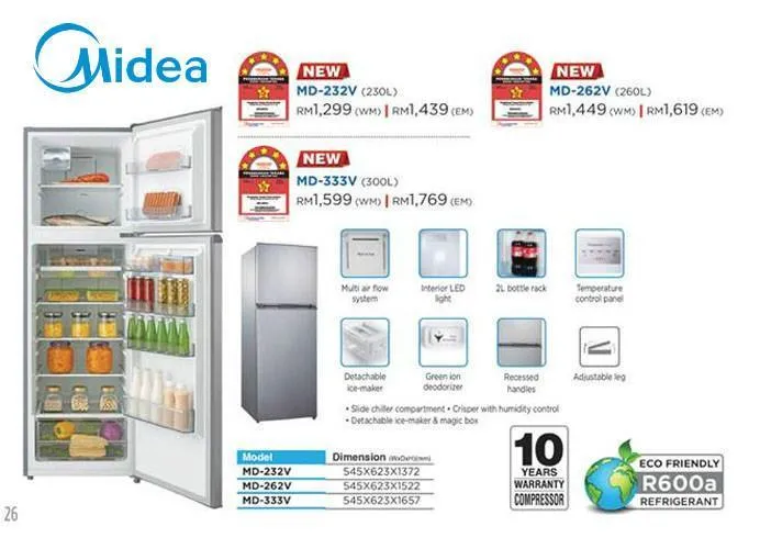 MIDEA 2 DOOR FRIDGE REFRIGERATOR (MD232 / MD-232 / MD232V / MD-232V ...