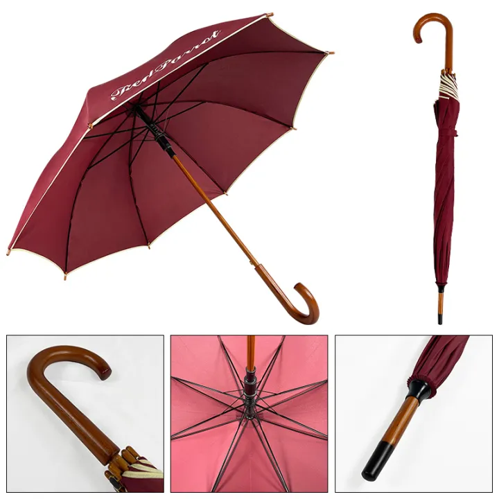 J Wooden Handle Straight Sticks Wood Umbrella Custom Automatic Umbrella ...