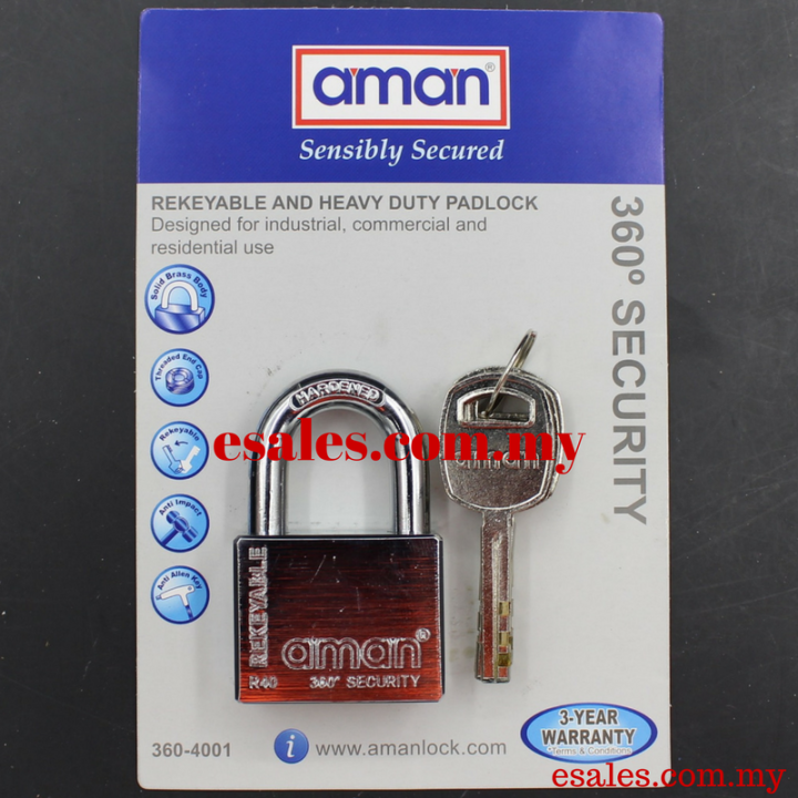 AMAN R40 PADLOCK 360-4001 360º SECURITY ANTI ALLEN KEY STAINLESS STEEL ...