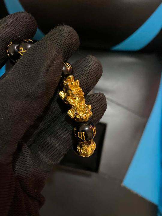 Feng Shui Black obsidian Gold Wealth Bracelet - Pixui, Piyao, Obsidian ...