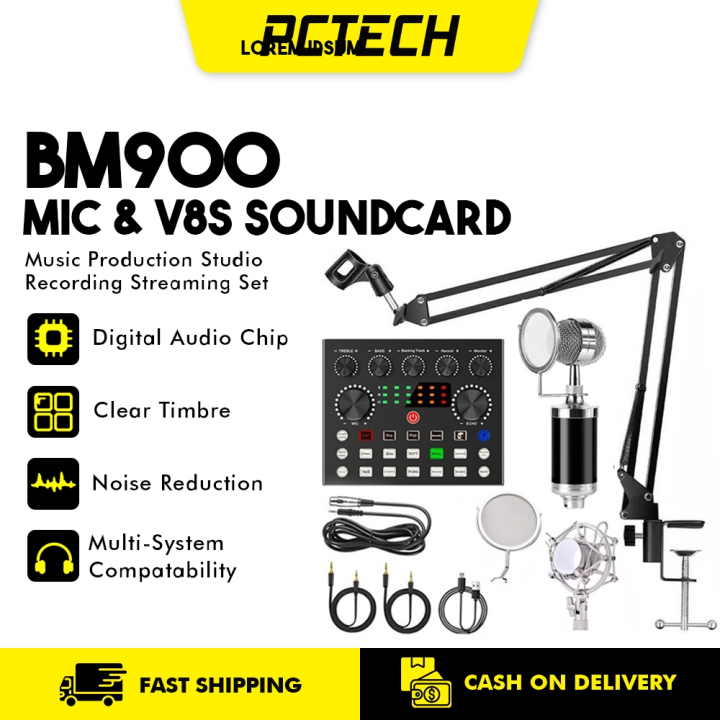 BM900 Condenser Microphone Full Set with V8S Soundcard for Studio ...