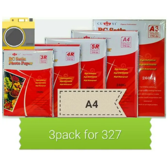 CUYI RC SATIN PHOTO PAPER A4 SIZE 260gsm.3pack for 327 | Lazada PH