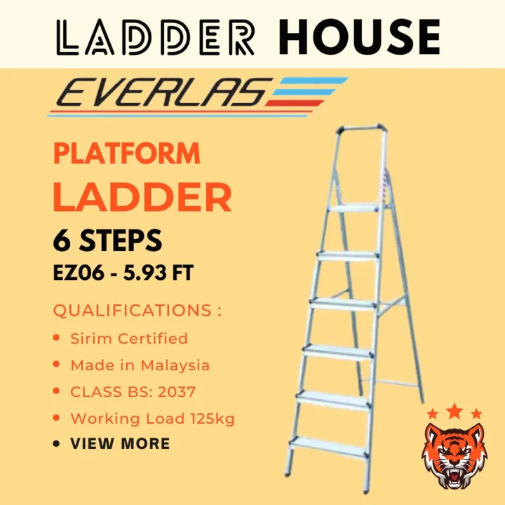 [LADDER HOUSE] EVERLAS Aluminium Platform Ladder -6 Steps (EZ06) | Lazada