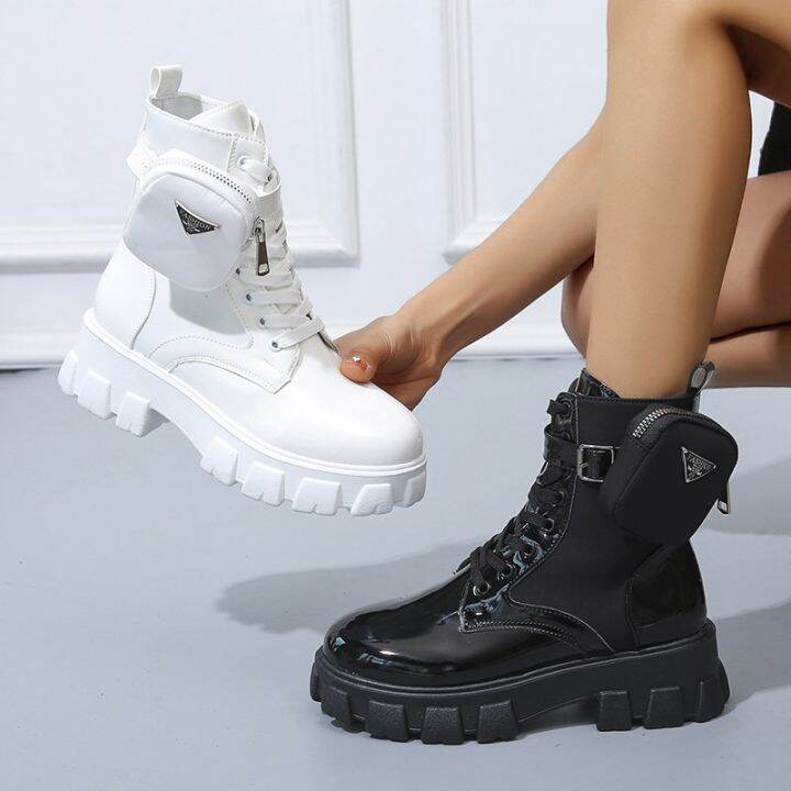 New Botas Women Motorcycle Ankle Boots Wedges Female Lace Up Platforms ...