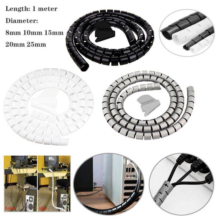 1 เมตร 8/10/15/20/25 มม. สาย Spirals Wrap Tidy สายไฟแถบแถบ Loom Storage ...