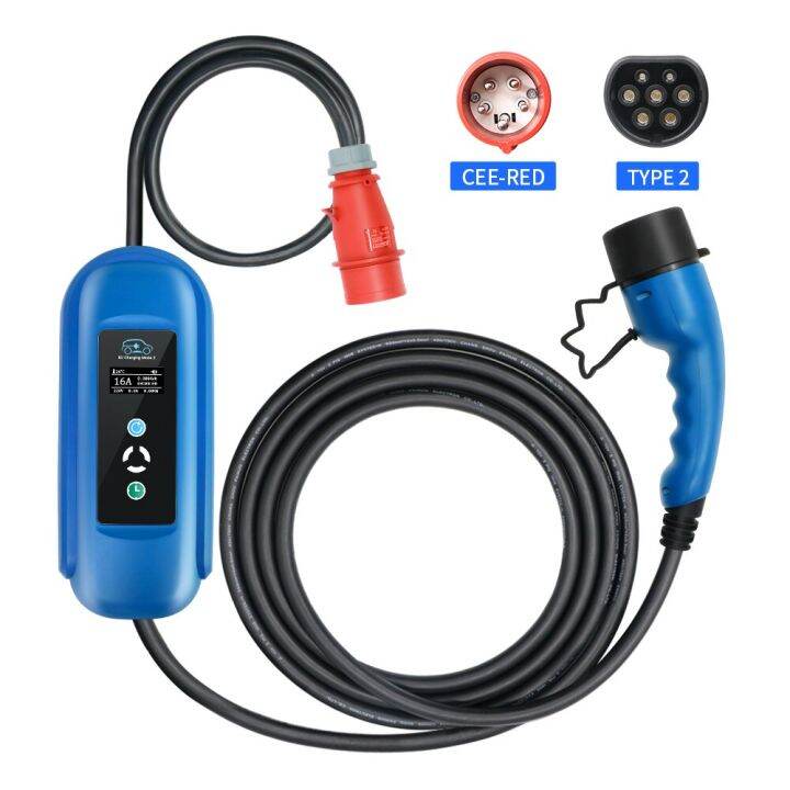 11Kw 16A 3 Phase Portablle Ev Charger Type 2 CEE Plug Electric Vehicle Fast Car Charger EVSE ...