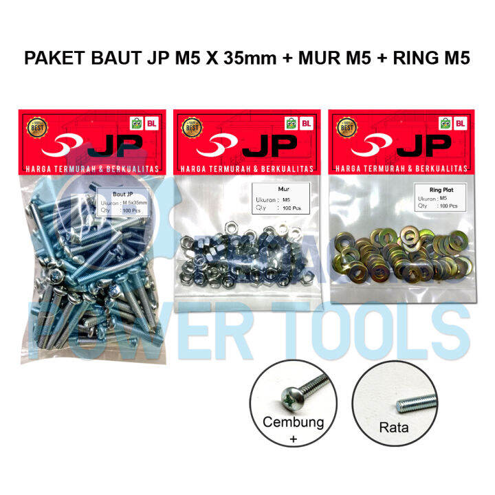 PAKET 3 SET JP M 5x35 BAUT MUR RING PLAT M 5 x 35 MUR M5 ISI 100 PCS | Lazada Indonesia