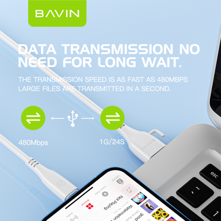 BAVIN CB256 18Watts Fast Charging Durable Data Cable 1 Meter w/ Fixed ...