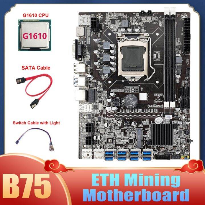 B75 ETH Mining Motherboard 8XUSB3.0+G1610 CPU+Switch Cable with Light ...