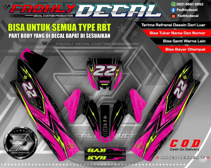 ⭐⭐⭐⭐⭐ Decal Dekal Sticker Trail RBT Bisa ke Semua TYPE Pink Hitam keren ...