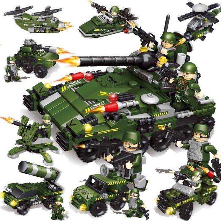 Bộ lắp ráp xếp hình Lego biệt đội xe tank xanh , Lego xe bán tải , Lego ...